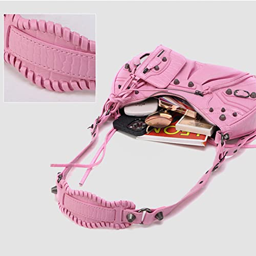 Women Punk Style Rivet Satchels Handbags PU Leather Shoulder Crocodile Pattern Shoulder Bag With Mirror And Card Hobo Bags