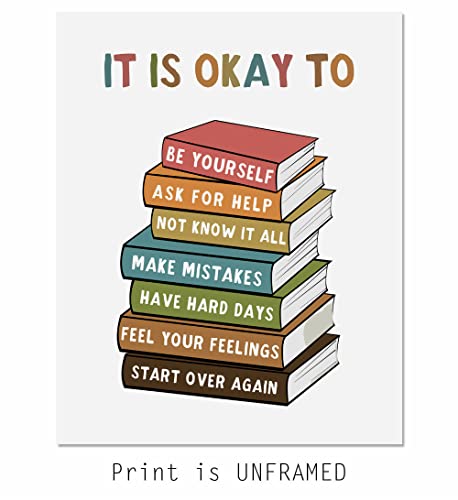 It Is Okay To Feel, Boho Classroom Decor, My Feelings, Classroom Poster, Educational Wall Art, Be Yourself, Playroom Wall Art Decor, School Counselor, Therapy Office Decor, No Framed (8X10 INCH)