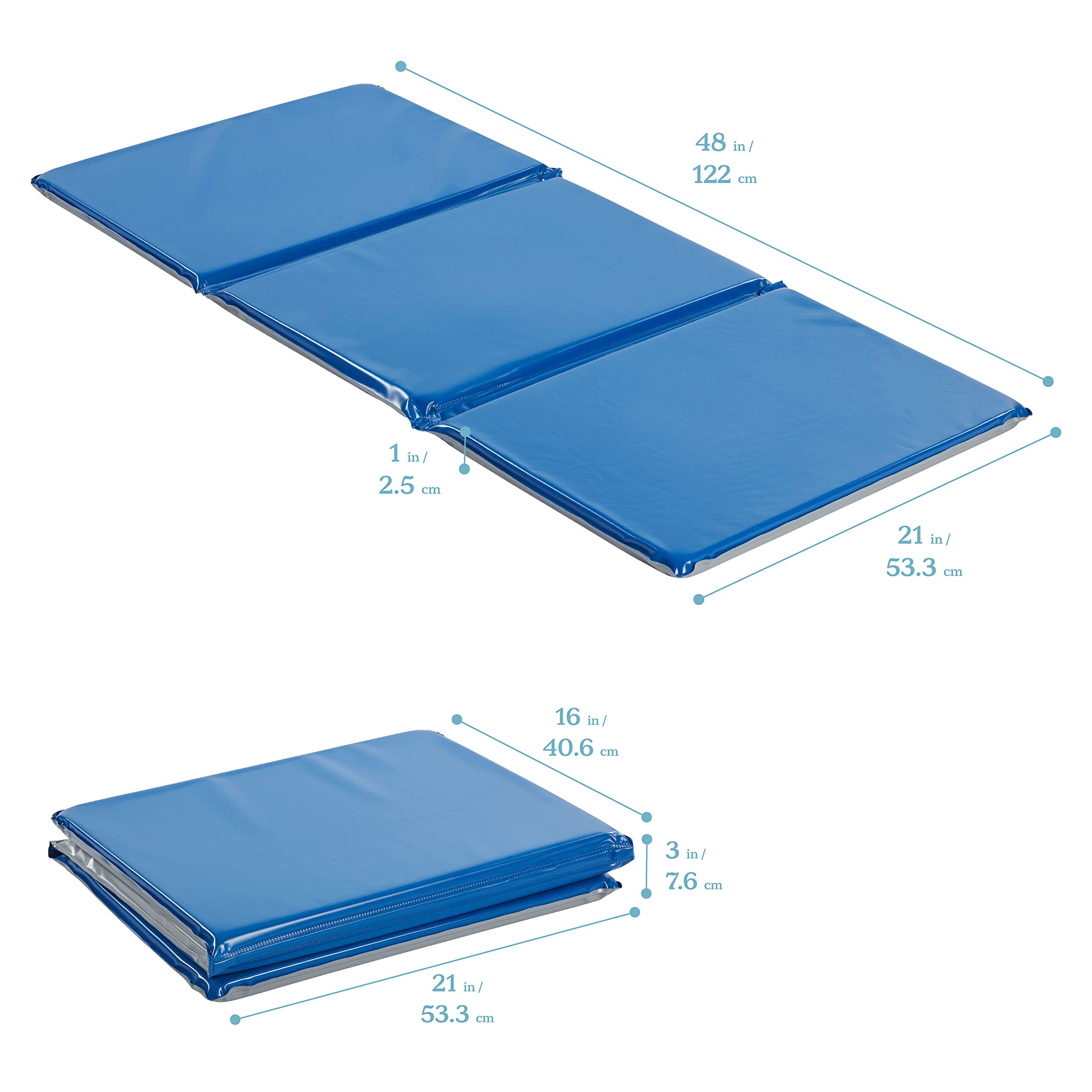 ECR4Kids Everyday 3-Fold Daycare Rest Mat, Blue and Grey (1" Thick)