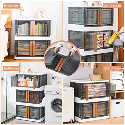 DILIBRA 3 Packs Storage Bins with Lids, 19 Gal Stackable Closet Organizers and Storage with Wheels, Large Collapsible Plastic Toy Storage Boxes Storage Containers for Home Office Dorm Room Organizing