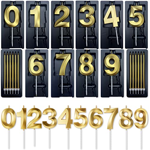 Comluge 5.5 Inch Gold Number 2 Birthday Candle 12 Pcs 5.2 Inch Gold Tall Long Birthday Candles (2, Gold)