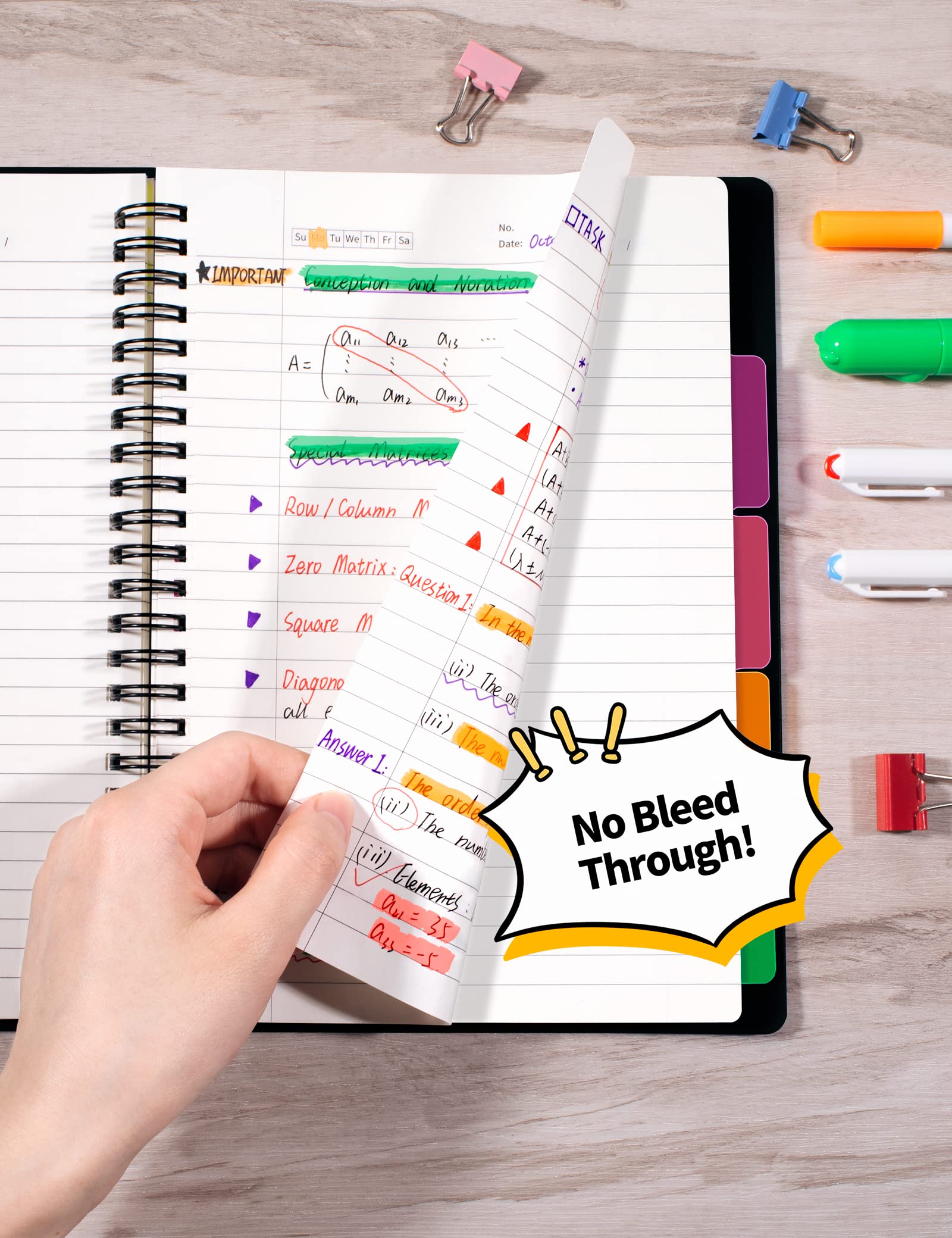 SUNEE 5 Subject Notebook College Ruled - 240 Pages, 6.2"x8.5", 5 Pocket Colored Dividers, 3-Hole Punched Paper, Black