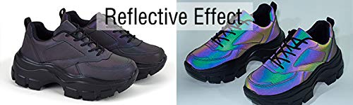 LUCKY STEP Women Chunky Platform Dad Colorblock White Neon Green Fuchsia Hologram Silver Casual Lace-Up Walking Sneakers(Charcoal,10 B(M) US)