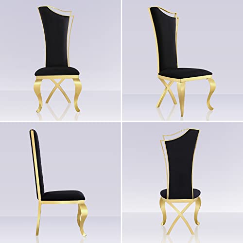 ACEDÉCOR 7 Piece Dining Table Set, Modern Dining Room Table with Gold Stainless Steel Metal U-Base, 6 Black Velvet Dining Chairs with Gold Legs(1 Table + 6 Black Velvet Dining Chairs)