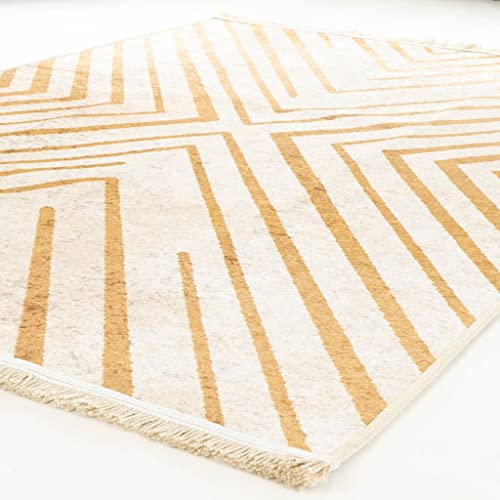 Alfa Rich Rugs, 5x7 Area Rug, Cream - Gold Rug, Non-Slip, Soft, Machine Washable, Living Room Rugs