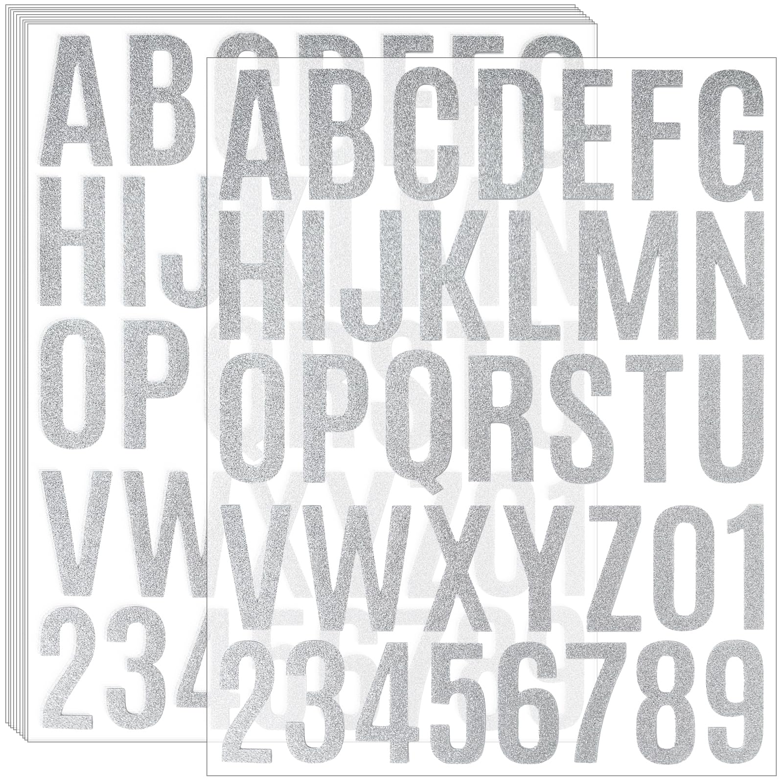 Waynoda 360 Pieces 10 Sheets Self-Adhesive Silver Glitter Capital Letter Stickers, Alphabet Sticker Letter for Crafts, Classroom Decor, Office, Business, Address Number (2 Inch)