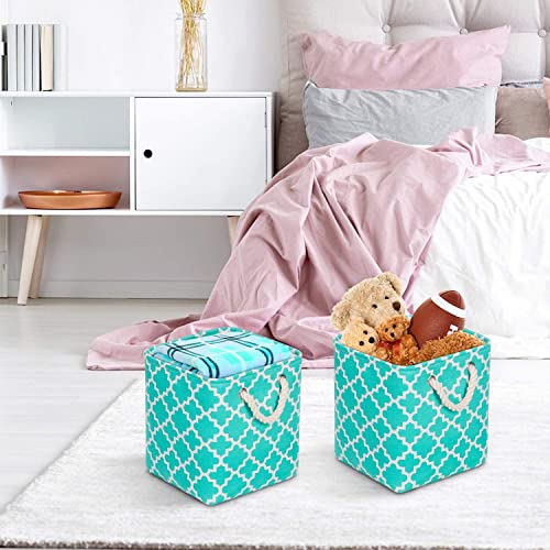 Univivi 6 Pack Storage Cubes,10.5 x 10.5 x 11 Inch Foldable Organizer Baskets with Rope Handles,Nursery Bins for Shelf,Closet(Green