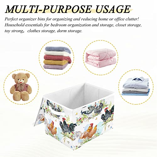 Kigai Rooster Pattern Storage Bins with Lids and Handles 17x13x12 In Foldable Fabric Storage Basket Toys Clothes Organizer for Shelves Closet Home Bedroom Office