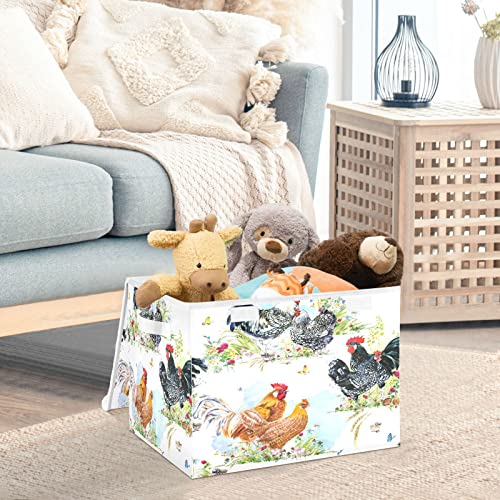 Kigai Rooster Pattern Storage Bins with Lids and Handles 17x13x12 In Foldable Fabric Storage Basket Toys Clothes Organizer for Shelves Closet Home Bedroom Office
