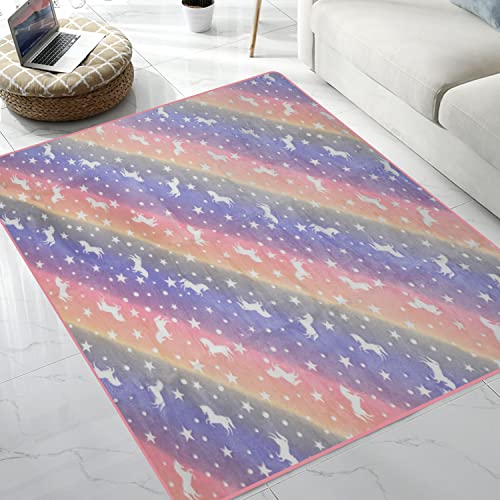 Lovely Colorful Unicorn Pattern Glow in The Dark Area Rug Area Rug for Living Room Bedroom Playing Room Size 5'x6'