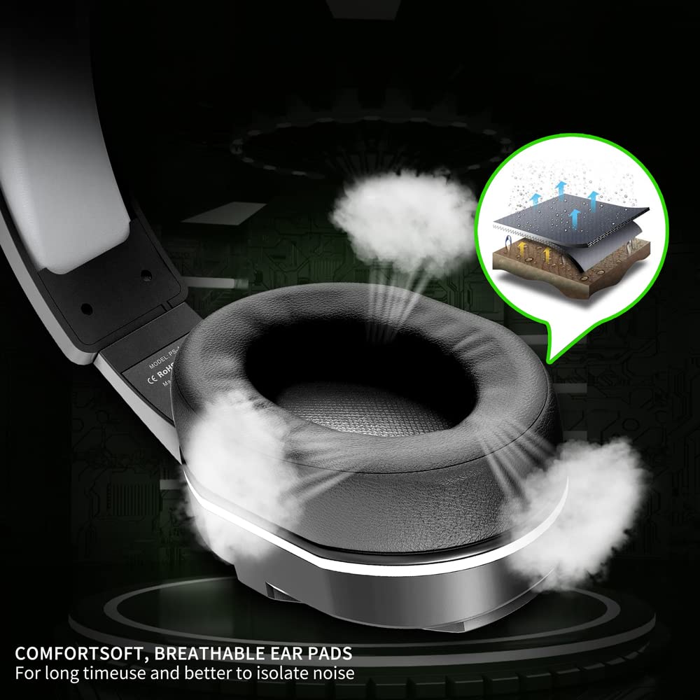 Kikc PS4 Gaming Headset with Mic for Xbox One, PS5, PC, Mobile Phone and Notebook, Controllable Volume Gaming Headphones with Soft Earmuffs, Headphones for Kid - White