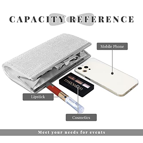 Ynport Women’s Evening Handbags Silver Rhinestone Evening Clutch Crystal Wedding Party Formal Shoulder Bag Purse for Bride