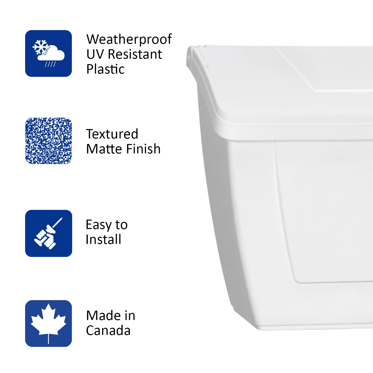 Small Plastic Mailbox for Outside Porch, Easy to Install Wall Mount, Lightweight, Heavy Duty, Rustproof, Maintenance-Free Horizontal Mail Box for House - Made in Canada - 15.5” x 4” x 6.25” (White)