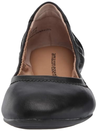 Amazon Essentials Women's Belice Ballet Flat, Black Faux Leather, 10.5 Wide