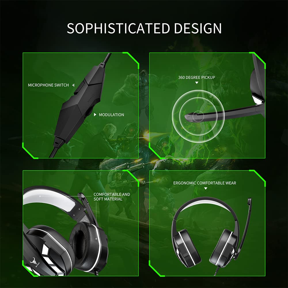 Kikc PS4 Gaming Headset with Mic for Xbox One, PS5, PC, Mobile Phone and Notebook, Controllable Volume Gaming Headphones with Soft Earmuffs, Headphones for Kid - White