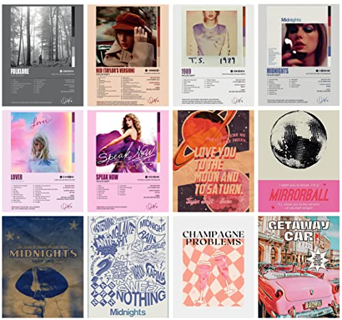 FLOWRA Taylor Poster Swift For Walls Music Posters For Room Decor Aesthetic 12 Pcs Vintage Midnights poster Album Cover Gifts For Girls Preppy Room Decor Champagne Problems Aesthetic Collage UNFRAMED (Taylor, 8x10)