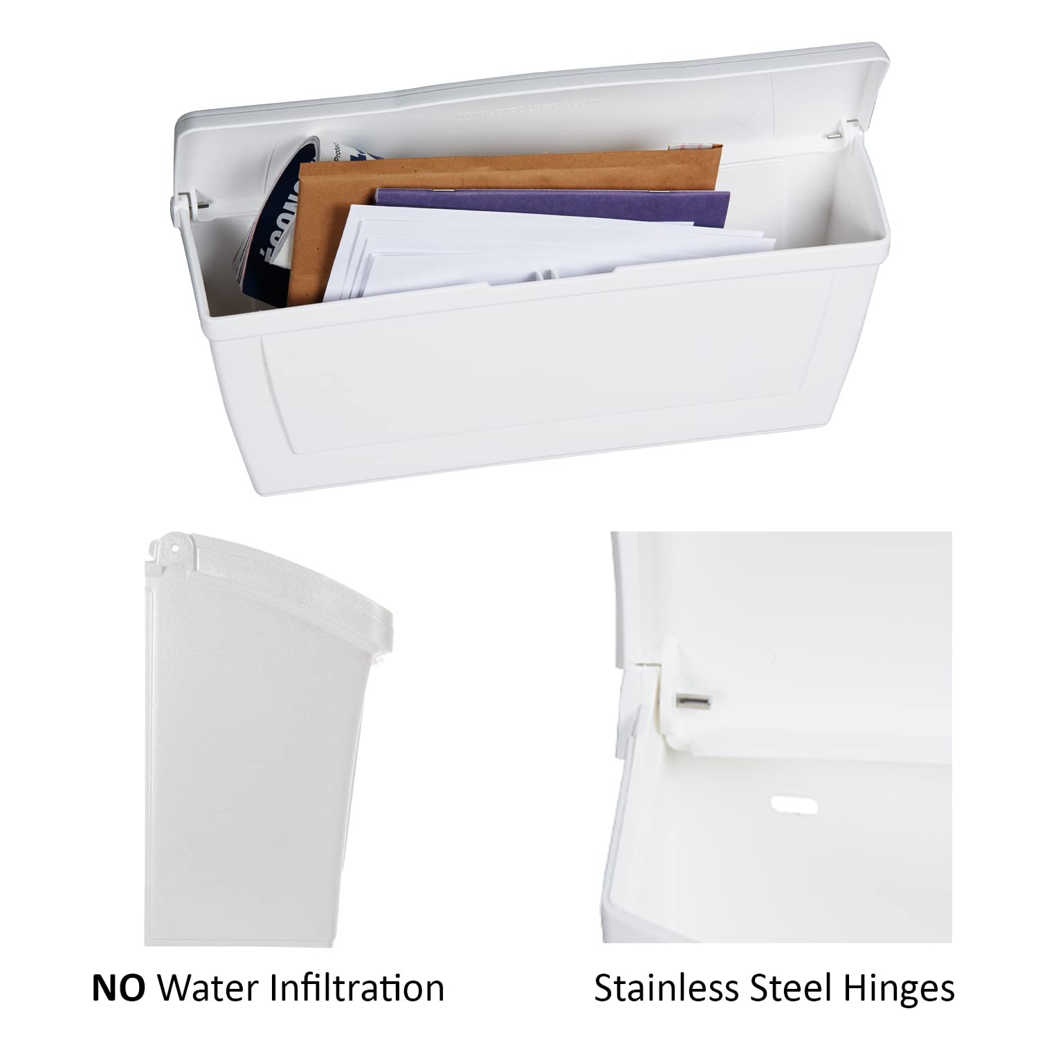 Small Plastic Mailbox for Outside Porch, Easy to Install Wall Mount, Lightweight, Heavy Duty, Rustproof, Maintenance-Free Horizontal Mail Box for House - Made in Canada - 15.5” x 4” x 6.25” (White)