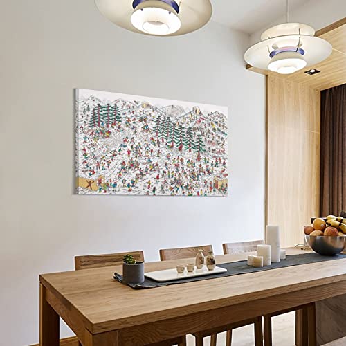 Wheres Waldo Ski Slopes Wally Handford Children Artwork Poster Painting Print on Canvas Bedroom Wall -YangTing 24x36inch(60x90cm)