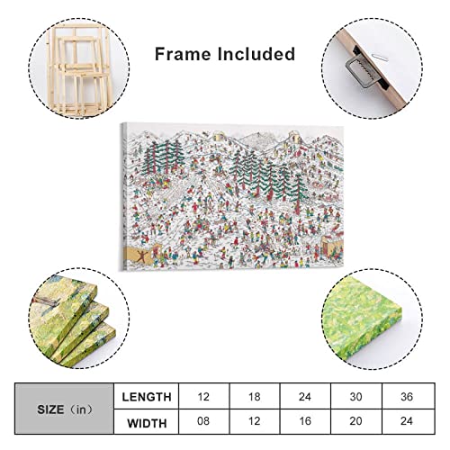 Wheres Waldo Ski Slopes Wally Handford Children Artwork Poster Painting Print on Canvas Bedroom Wall -YangTing 24x36inch(60x90cm)