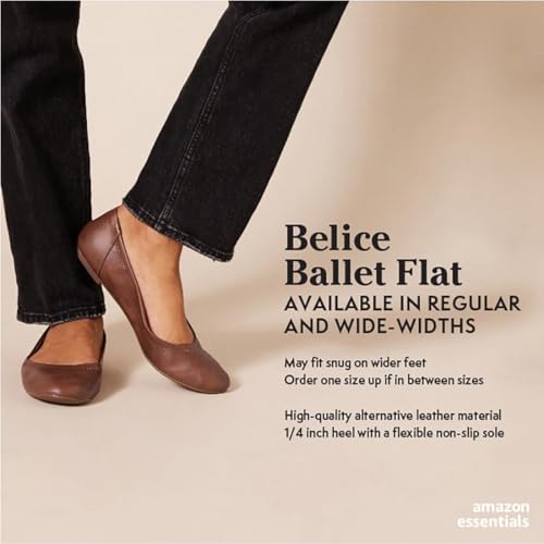 Amazon Essentials Women's Belice Ballet Flat, Black Faux Leather, 10.5 Wide