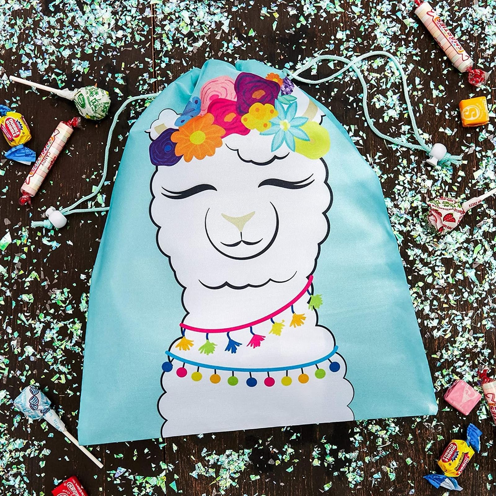 Juvale 12-Pack Drawstring Llama Party Favor Bags for Fiestas and Birthday Parties, 10 x 12 Inches
