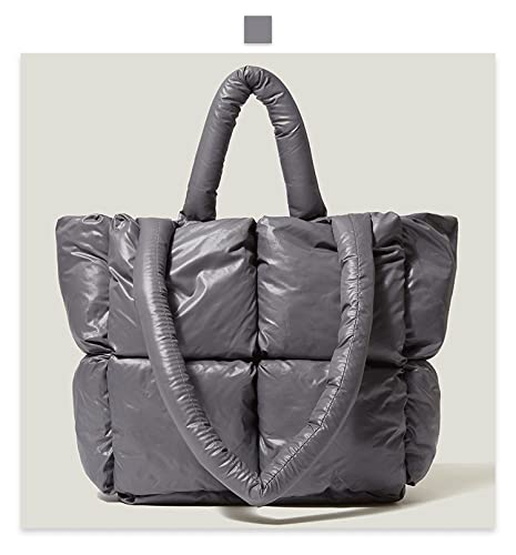 HACODAN Puffy Tote Bag for Women, Lightweight Quilted Cotton Padded Shoulder Bag, Trendy Down Handbag Crossbody Bag for Winter (Grey)