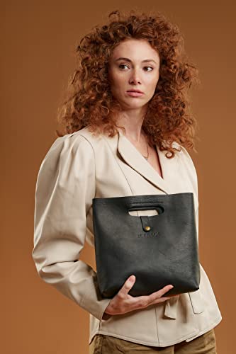 BTLUX Leather Tote Handbag for Women - Handmade with 100% Full Grain Leather - Shopper Tote Bag with Minimalist Design- Made in Georgia - Black