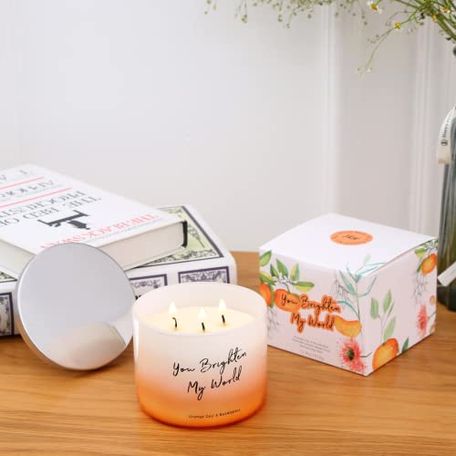 Orange Goji Eucalyptus Scented Candle 3 Wick | Aromatherapy Stress Relief Eucalyptus Energy Candle | Highly Scented Soy Candles Clean Burn 15.8 oz | You Brighten My World Candle Gifts for Men & Women