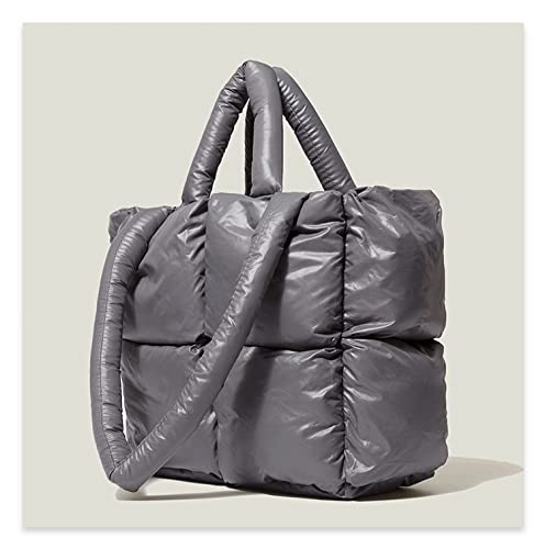 HACODAN Puffy Tote Bag for Women, Lightweight Quilted Cotton Padded Shoulder Bag, Trendy Down Handbag Crossbody Bag for Winter (Grey)
