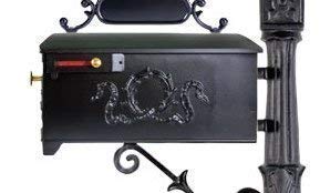GSi Luxury Large Mailbox - Black Style 9 | Post Mount Mailbox for Outside | Parcel Mailbox for House | Includes Brass Knob, Red Flag and Hardware - Rural and Decorative 19" x 9" x 7.75” Aluminum