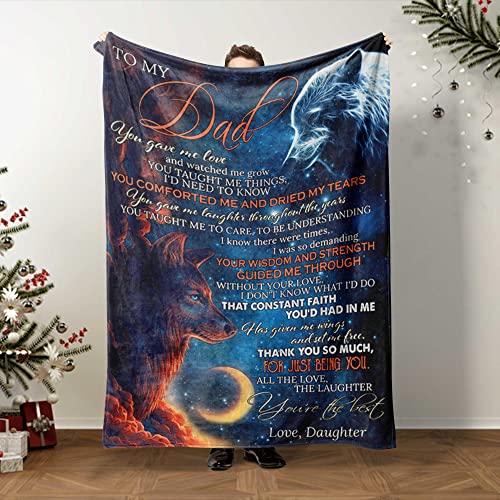 2022 Dad Gifts to My Dad from Daughter Wolf Ultra Soft Fleece Throw Blankets for Couch Bedroom Sofa Best Dad Gifts, Birthday Gifts, Thanksgiving, Anniversary, for Men 50 x 60 in