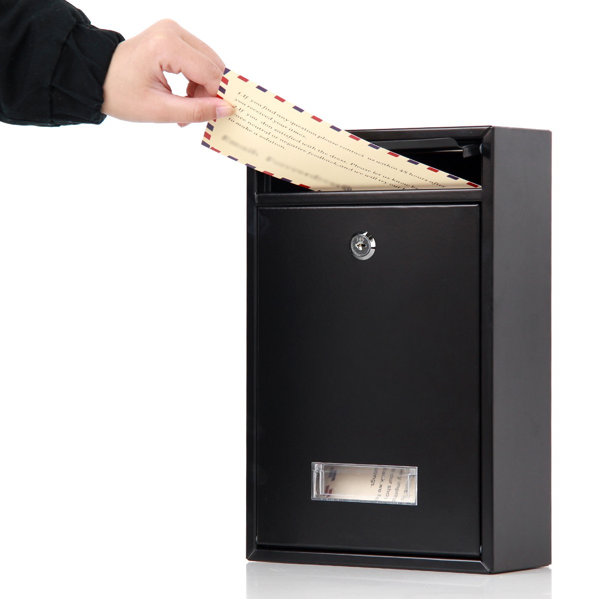 Locking Mailboxes Wall Mounted Vertical β Jssmst Key Lock Drop Mail Box Medium Capacity Galvanized Steel Cover Rust-Proof Metal Post Box, 12.6 x 8.5 x 3.4 Inch, Black, SM-0601L