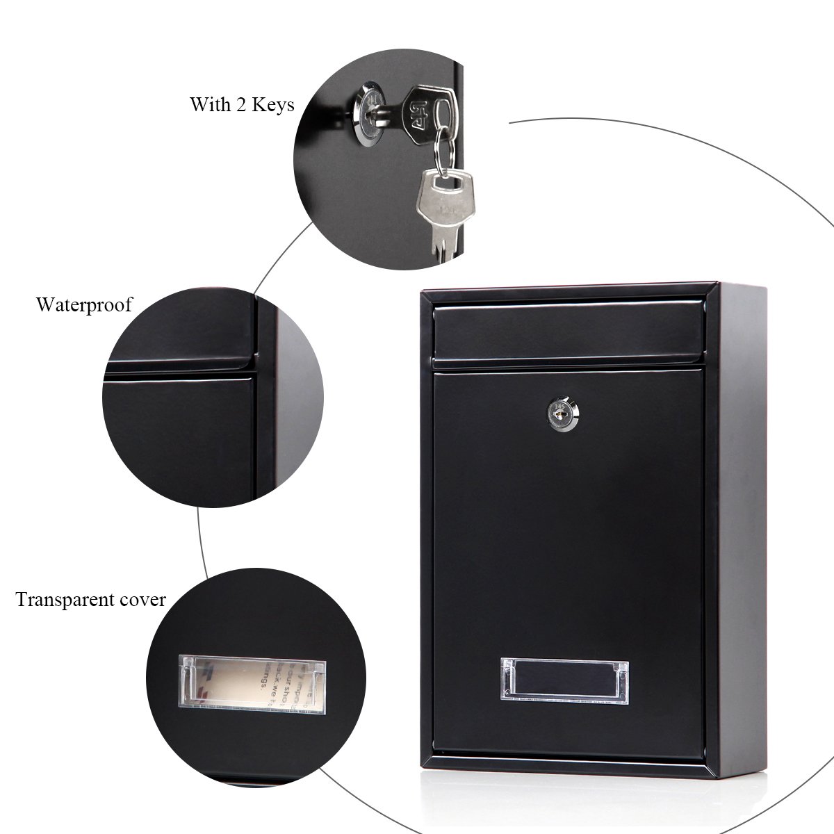 Locking Mailboxes Wall Mounted Vertical β Jssmst Key Lock Drop Mail Box Medium Capacity Galvanized Steel Cover Rust-Proof Metal Post Box, 12.6 x 8.5 x 3.4 Inch, Black, SM-0601L