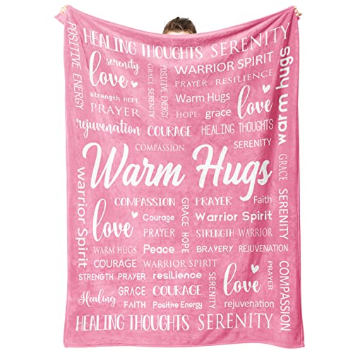Warm Hugs Blanket - Breast Cancer Gifts for Women, Strength Courage Positive Get Well Soon Gift for Friend Family, Healing Inspirational Soft Comfort Throw Blanket