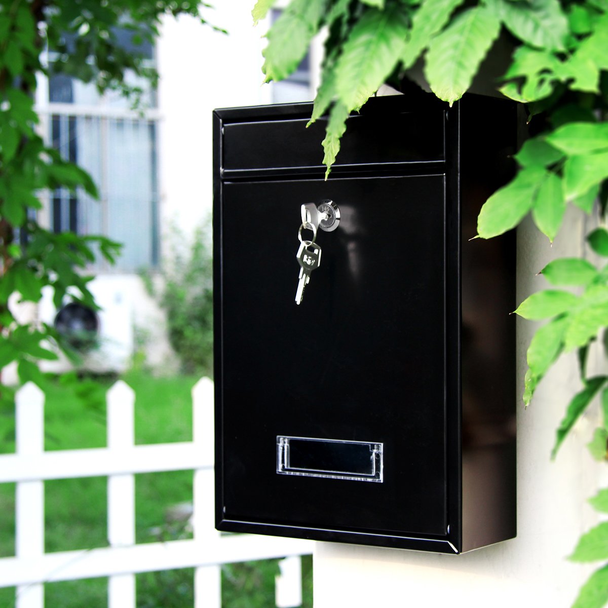 Locking Mailboxes Wall Mounted Vertical β Jssmst Key Lock Drop Mail Box Medium Capacity Galvanized Steel Cover Rust-Proof Metal Post Box, 12.6 x 8.5 x 3.4 Inch, Black, SM-0601L