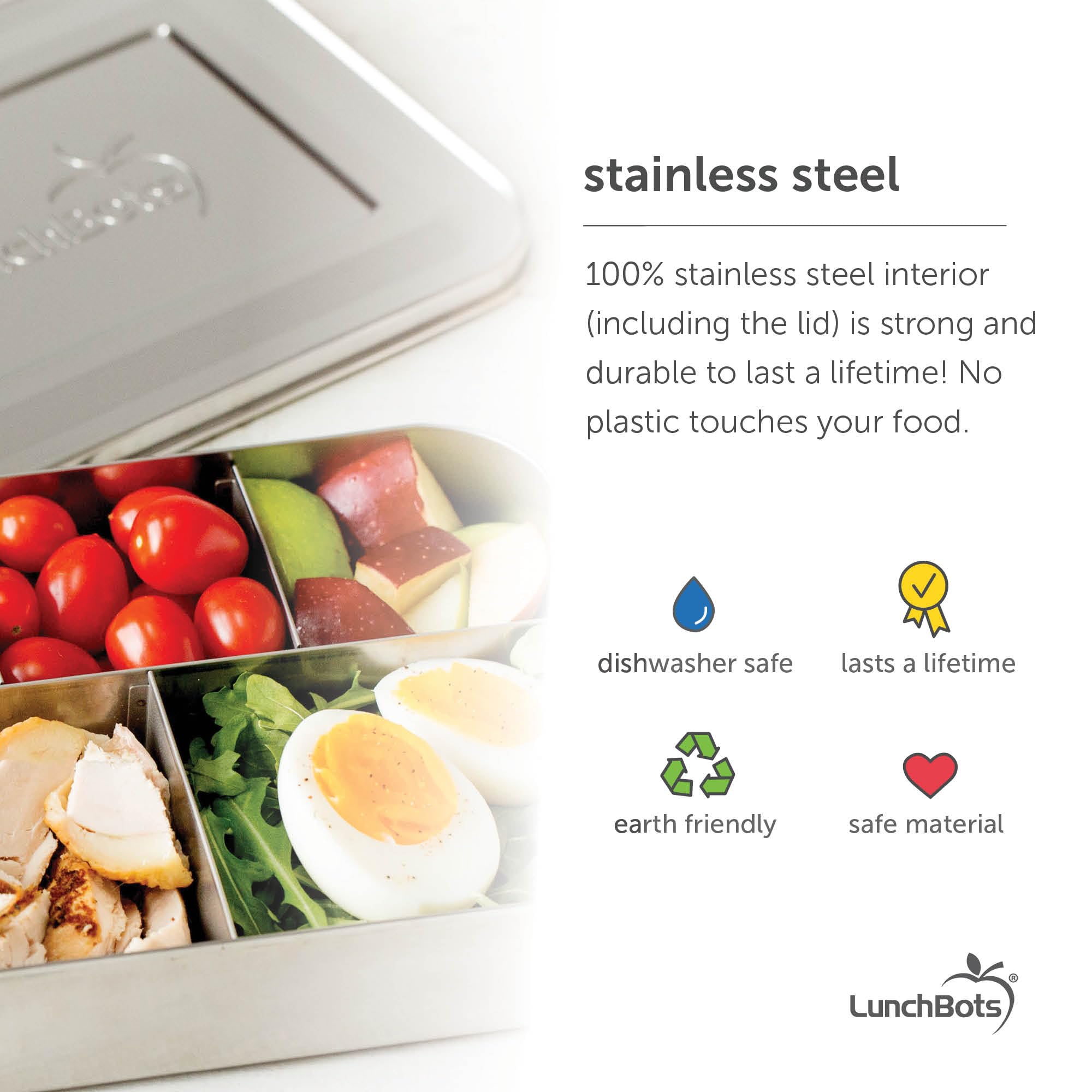 LunchBots Medium Duo Snack Container - Divided Stainless Steel Food Container - Two Sections for Half Sandwich and a Side - Eco-Friendly - Dishwasher Safe - Stainless Lid - All Stainless Steel