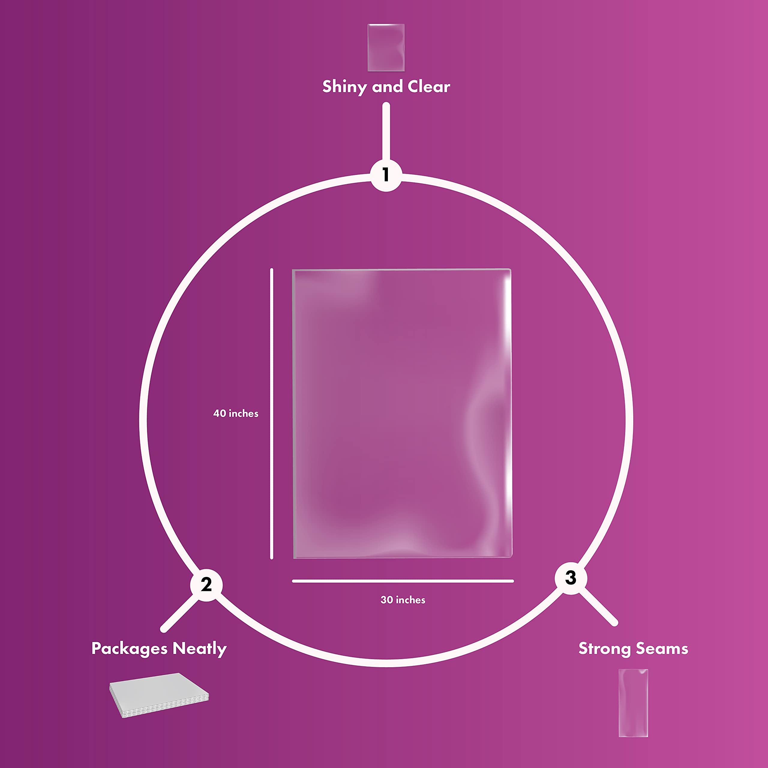 Purple Q Crafts Clear Basket Bags, 5 Pack Large Clear Cellophane Wrap for Baskets & Gifts 30"x 40" 1.5 Mil Thick (5)
