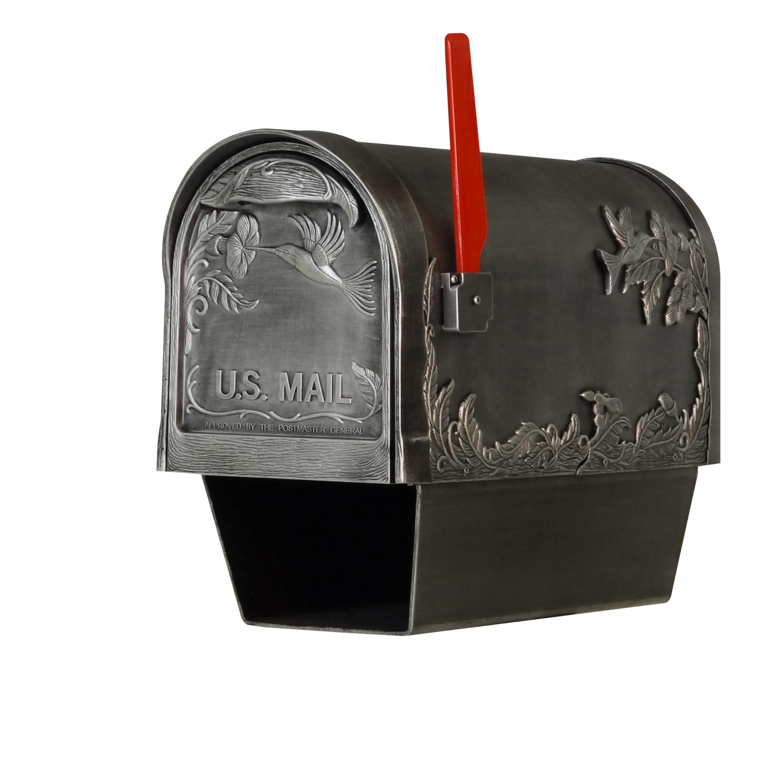 Special Lite Hummingbird Curbside Mailbox with Paper Tube - Swedish Silver Aluminum Mailbox for Post Mount - SCB-2005-SW