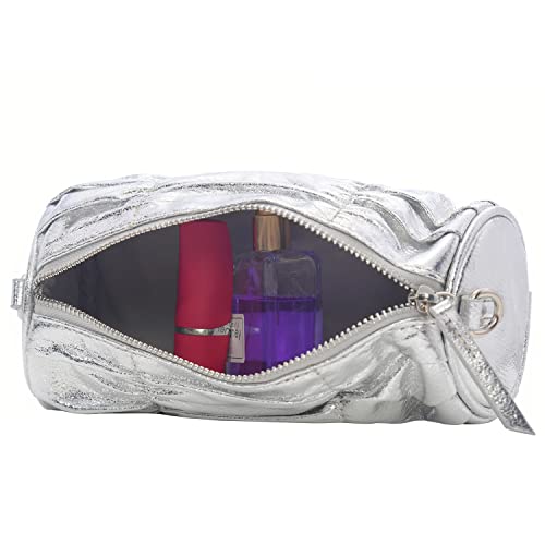 Evening Clutch Bag Shine Bright Metallic PU Crossbody Pleated Bag for Bridal Wedding Birthday Prom Party (Silver)