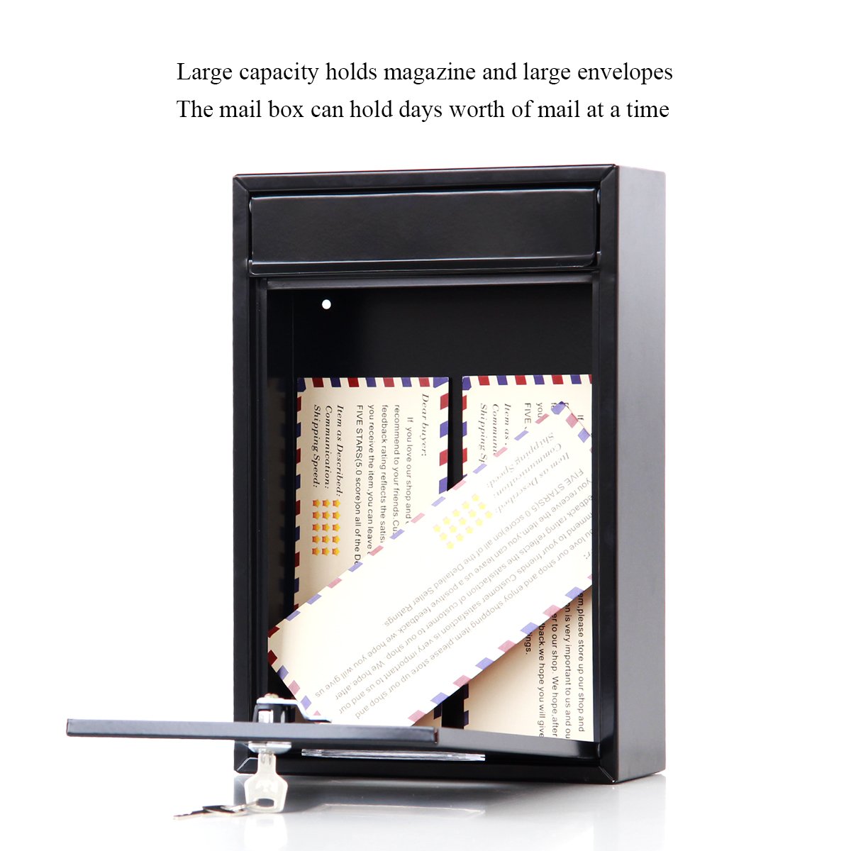 Locking Mailboxes Wall Mounted Vertical β Jssmst Key Lock Drop Mail Box Medium Capacity Galvanized Steel Cover Rust-Proof Metal Post Box, 12.6 x 8.5 x 3.4 Inch, Black, SM-0601L