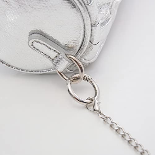 Evening Clutch Bag Shine Bright Metallic PU Crossbody Pleated Bag for Bridal Wedding Birthday Prom Party (Silver)