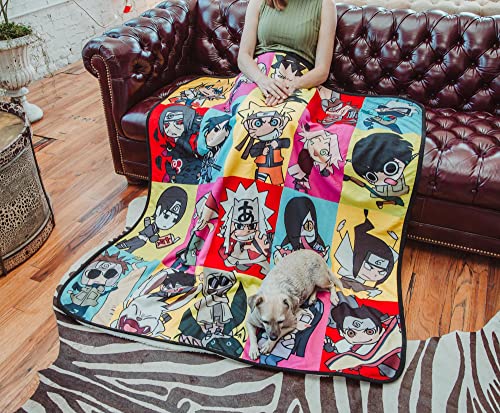 Naruto: Shippuden Character Collage Fleece Throw Blanket With Sherpa Backing | Plush Soft Cover For Sofa and Bed