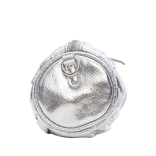Evening Clutch Bag Shine Bright Metallic PU Crossbody Pleated Bag for Bridal Wedding Birthday Prom Party (Silver)