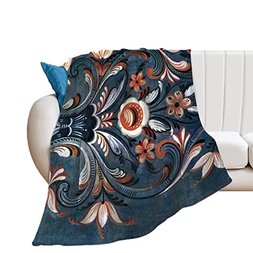 Norwegian Rosemaling Folk Style, Fleece Blanket Ultra-Soft Cozy Plush Blanket Throw Blankets Couch Chair Living Room Air Conditioning Cool Blankets, 50"*60"