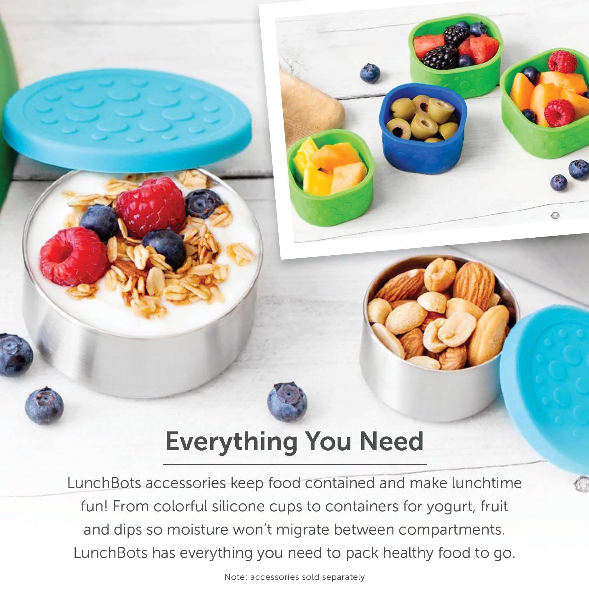 LunchBots Medium Duo Snack Container - Divided Stainless Steel Food Container - Two Sections for Half Sandwich and a Side - Eco-Friendly - Dishwasher Safe - Stainless Lid - All Stainless Steel
