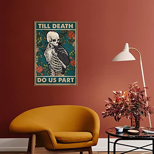HAYOY Flower Wall Skull And Black Cat, Poster for Room Aesthetics,Canvas Wall Art Poster and Print,Cat Lovers Room Posters 12x18inch(Frameless)