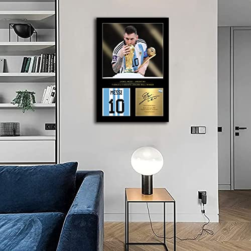 Lionel Messi Poster Soccer Superstar Poster 2022 Argentina World Cup Champion Canvas Wall Art Print for Fans Gift (B,16x24inch-Canvas)