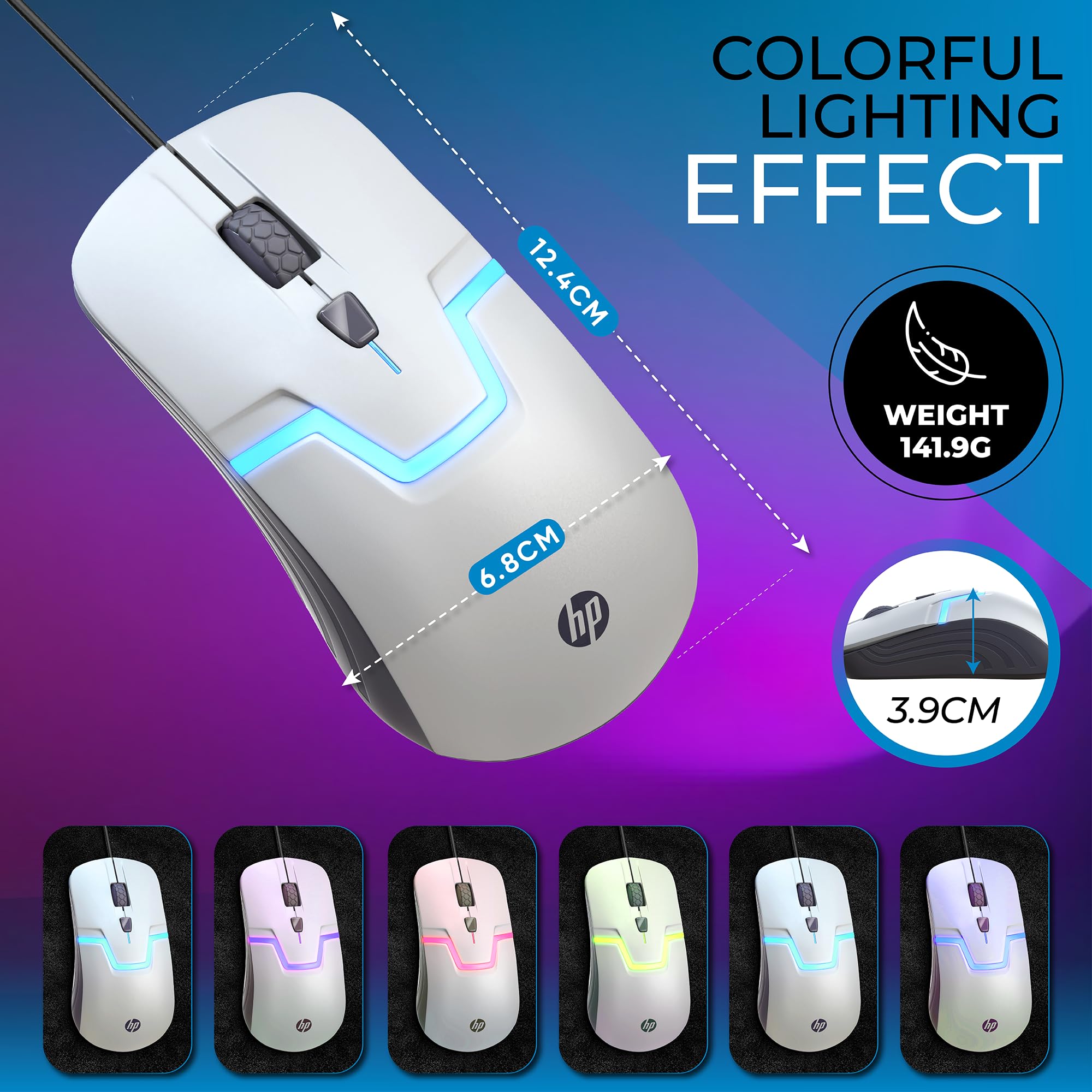 HP Wired Gaming Mouse, PC Gaming Mice, High Performance Mouse Gamer with Optical Sensor, 3 Buttons, 7 Color LED for Computer Notebook Laptop Office Home