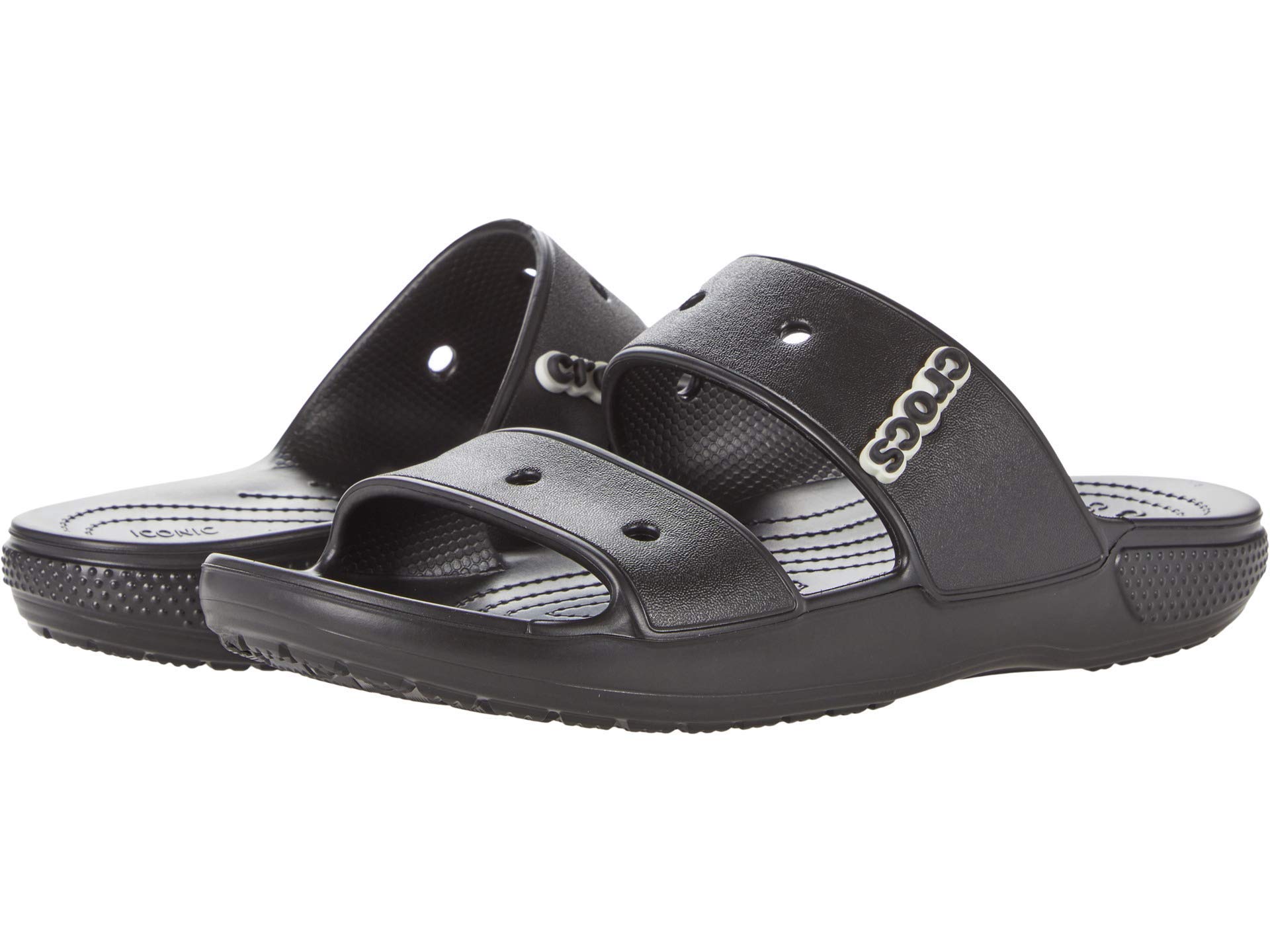 Crocs Unisex Classic Two-Strap Slide Sandals, Black, 8 Women/6 Men