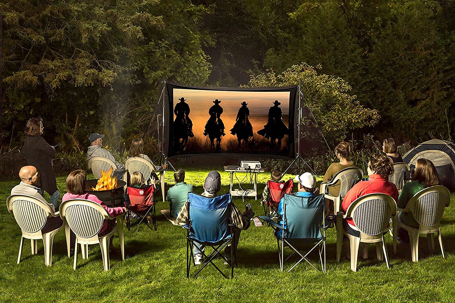 Recreation Series System | 15’ Front and Rear Projection Screen with Savi 4000 Lumen 1080p HD Projector, Sound System, Streaming Device w/WiFi (EZ-600)